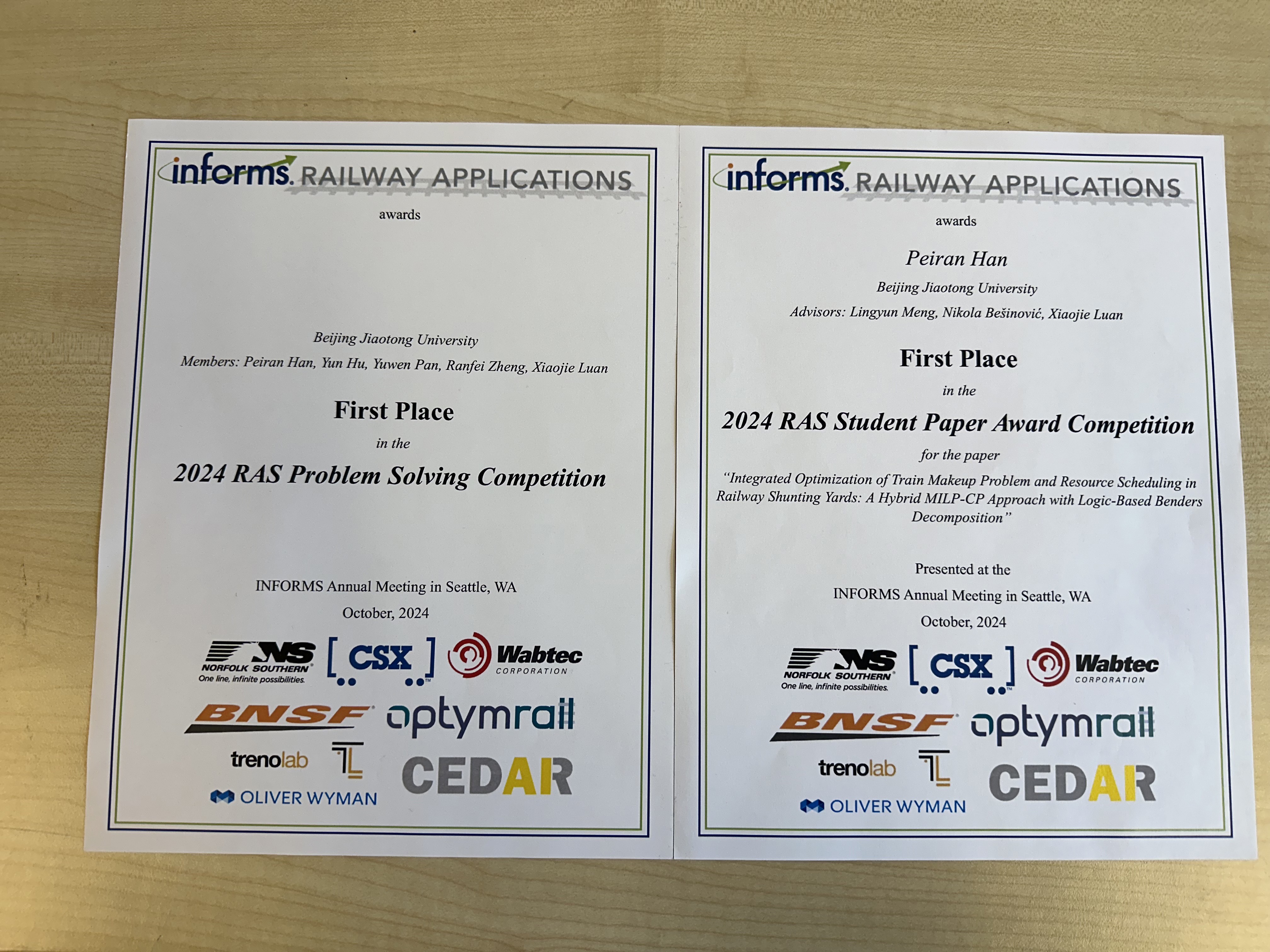 Two first prize at INFORMS 2024 | Peiran Han